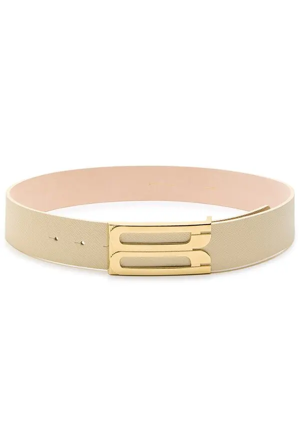 Victoria Beckham Leather Belt With Designer Plaque - Ivory  display picture 2