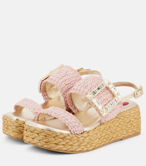 ROGER VIVIER Espa 60 Raffia Platform Sandals - Pink