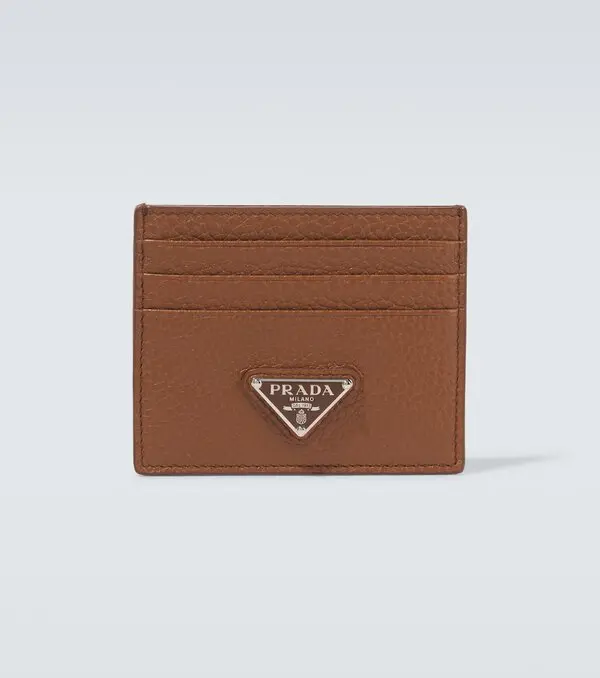 Prada Logo Leather Card Holder - Brown
