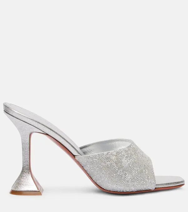 Amina Muaddi Lupita 95 Embellished Leather Mules - Silver