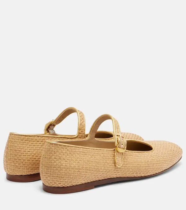 Le Monde Beryl Leather-trimmed Raffia Mary Jane Flats - Brown