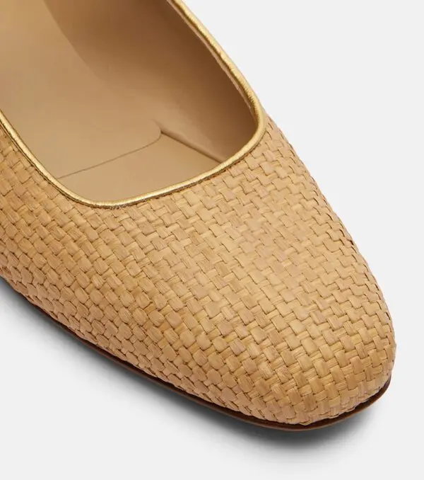 Le Monde Beryl Leather-trimmed Raffia Mary Jane Flats - Brown