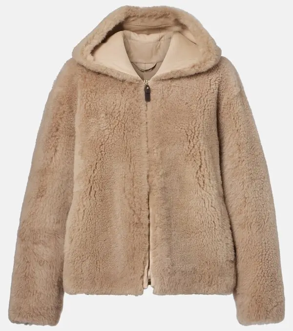 Max Mara Sole Hooded Shearling Jacket - Beige