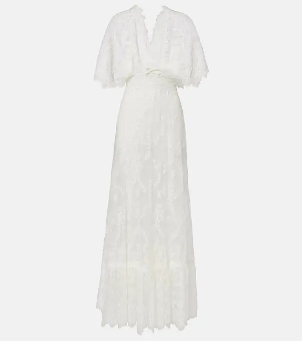 Elie Saab Embroidered Cotton-blend Lace Gown - White