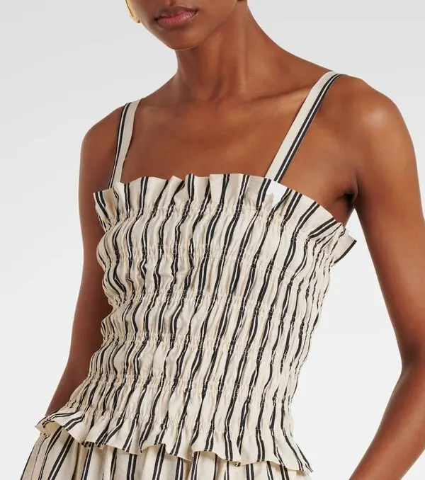 knee length dresses for ladies Shop Wren Chocolate Stripe Cotton SS Shirred Bodice Midi Dress main image 0