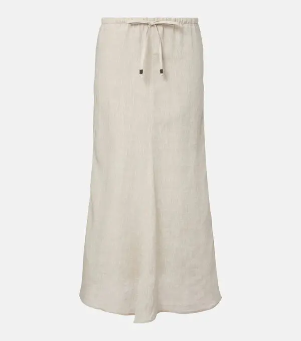 Brunello Cucinelli Monili Linen Maxi Skirt - Beige