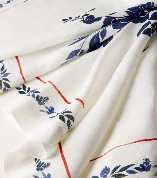 La DoubleJ Medium Floral Linen Tablecloth - White