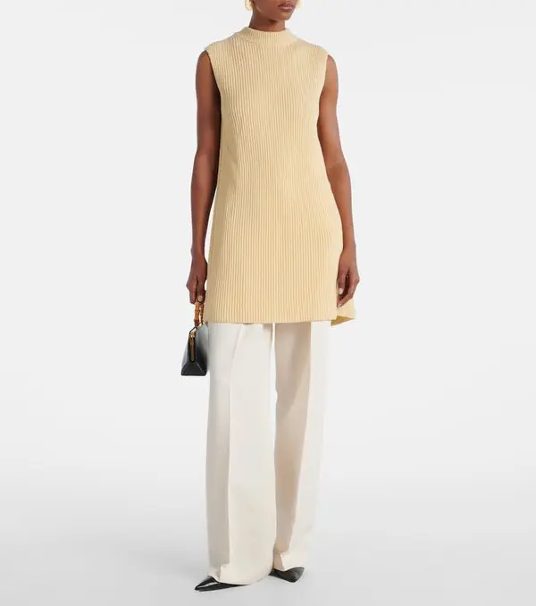 JIL SANDER Oversized Ribbed-knit Wool Vest - White