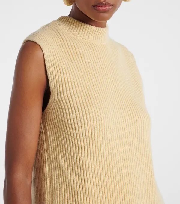 JIL SANDER Oversized Ribbed-knit Wool Vest - White