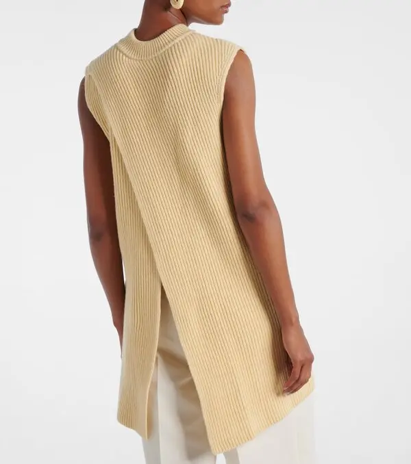 JIL SANDER Oversized Ribbed-knit Wool Vest - White