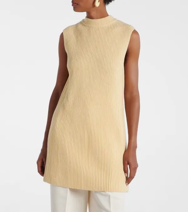 JIL SANDER Oversized Ribbed-knit Wool Vest - White