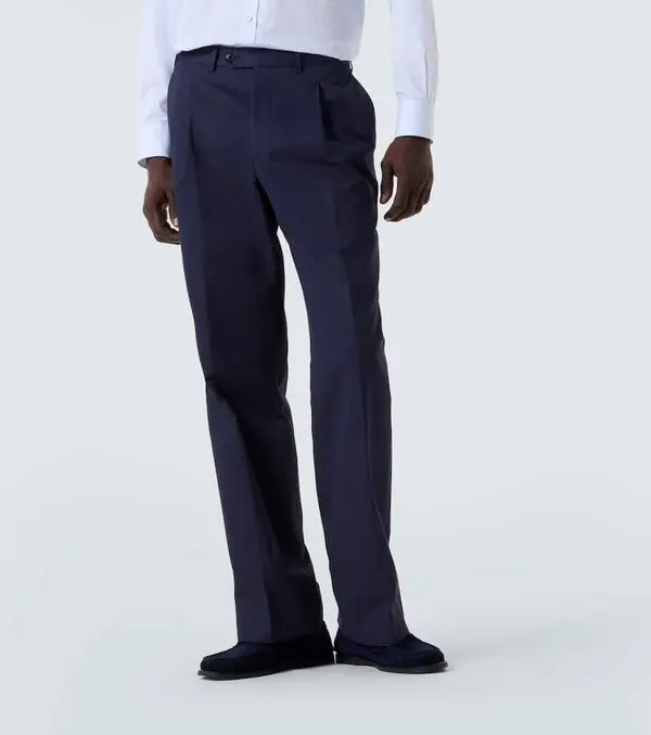 SAMAN AMEL Cotton And Cashmere Straight Pants - Blue