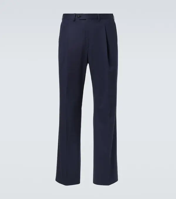 SAMAN AMEL Cotton And Cashmere Blend Tailored Pants - Blue