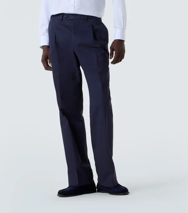 SAMAN AMEL Cotton And Cashmere Blend Tailored Pants - Blue