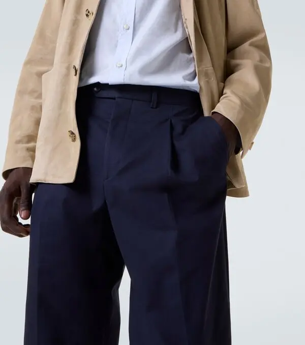 SAMAN AMEL Cotton And Cashmere Blend Tailored Pants - Blue