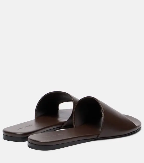 Amina Muaddi Bianca Leather Slides - Brown