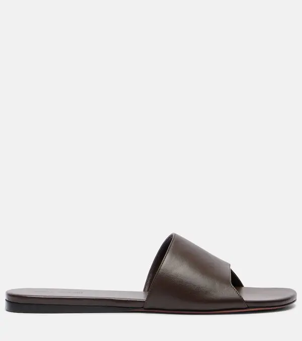 Amina Muaddi Bianca Leather Slides - Brown