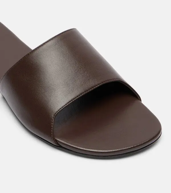 Amina Muaddi Bianca Leather Slides - Brown