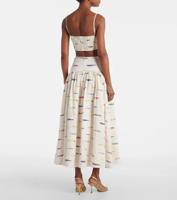 Staud Federico Printed Linen Crop Top - White
