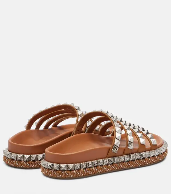 CHRISTIAN LOUBOUTIN Pyra Hallulila Studded Leather Slides - Brown