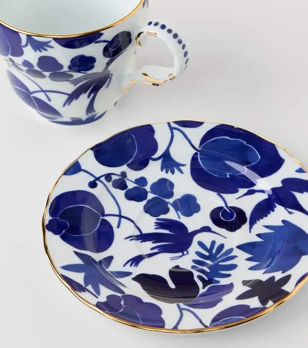 La DoubleJ Mama Wildbird Blu Porcelain Teacup And Saucer Set - Blue