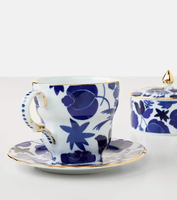 La DoubleJ Mama Wildbird Blu Porcelain Teacup And Saucer Set - Blue
