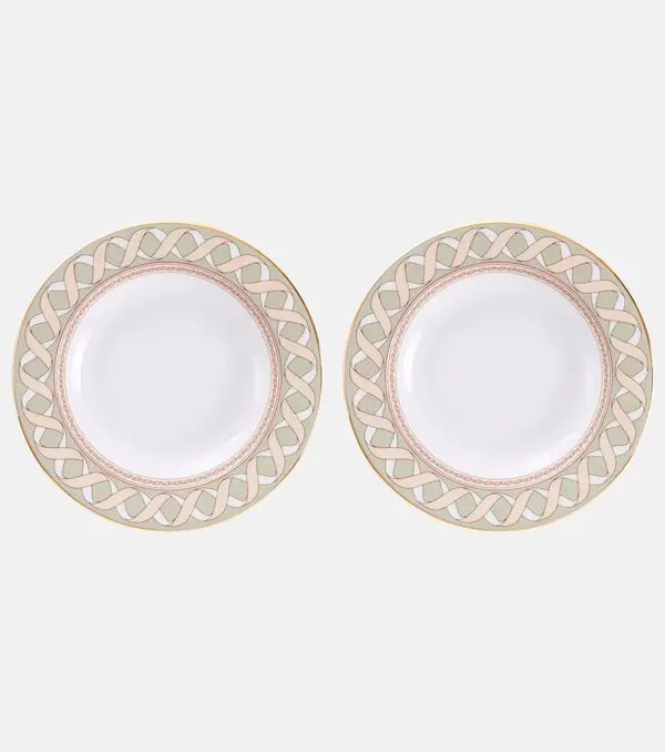 La DoubleJ Odysseus Pistachio Set Of 2 Porcelain Soup Plates - Multicoloured