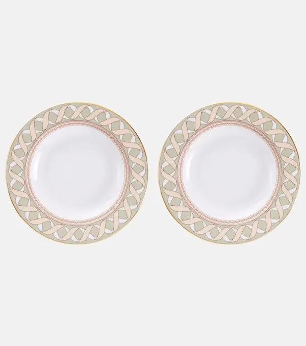 La DoubleJ Odysseus Pistachio Set Of 2 Porcelain Soup Plates - Multicoloured