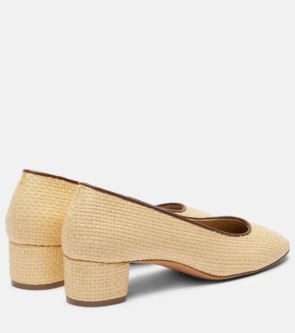 Le Monde Beryl Leather-trimmed Raffia Pumps
