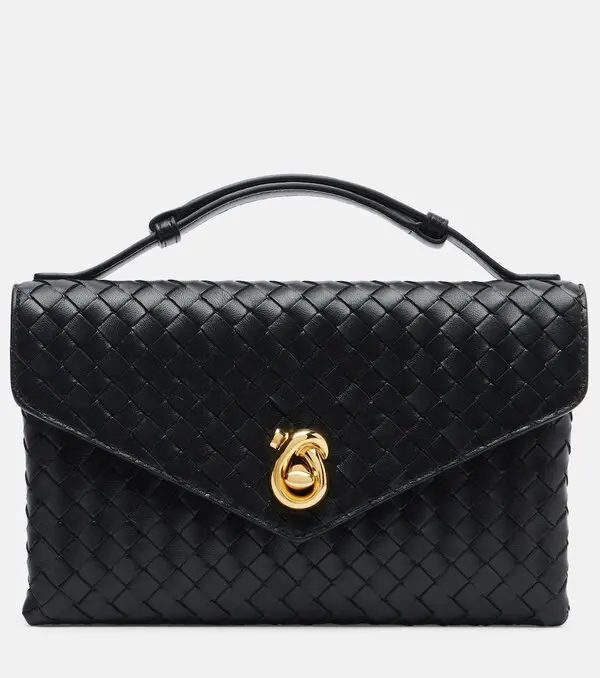 Bottega Veneta Knot Lock Intrecciato Leather Top-handle Bag - Black