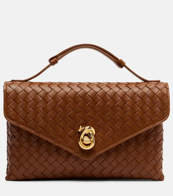 Bottega Veneta Knot Lock Intrecciato Leather Top-handle Bag - Brown