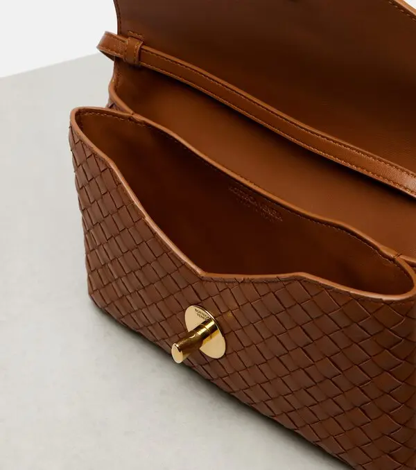 Bottega Veneta Knot Lock Intrecciato Leather Top-handle Bag - Brown