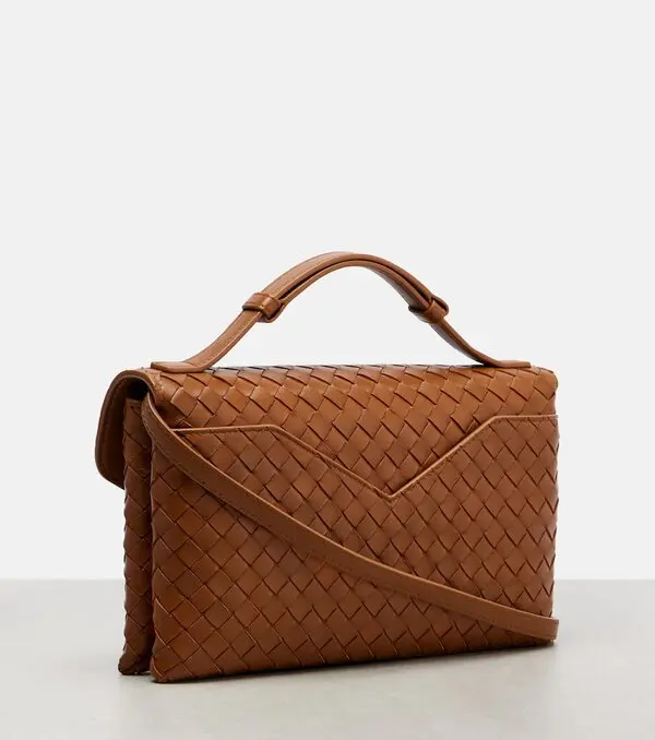 Bottega Veneta Knot Lock Intrecciato Leather Top-handle Bag - Brown