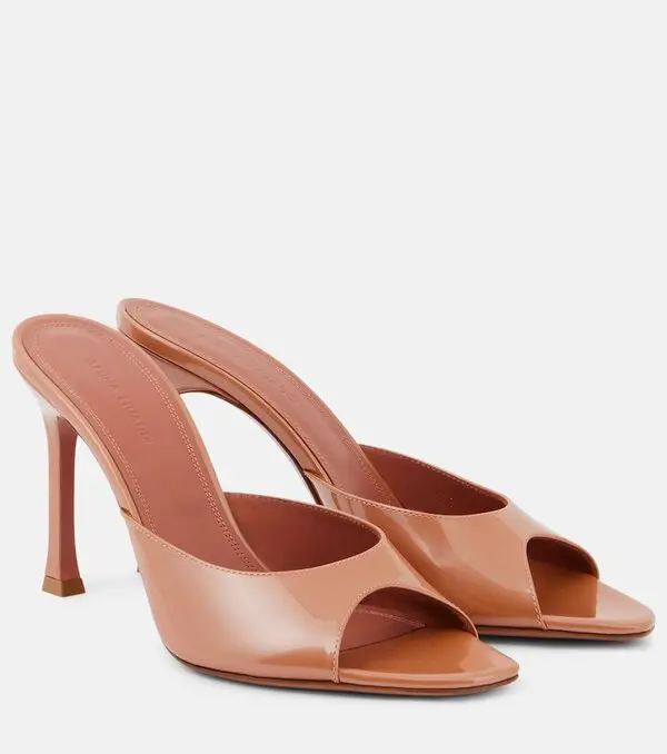 Amina Muaddi Alexa 95 Patent Leather Mules - Brown