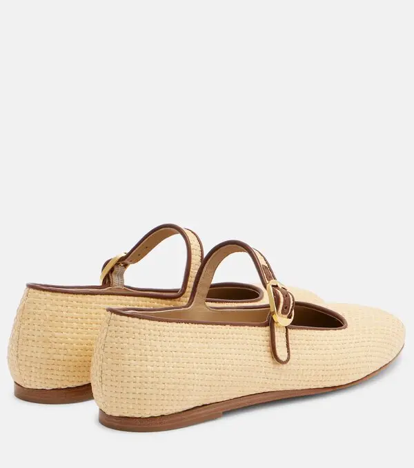 Le Monde Beryl Leather-trimmed Raffia Mary Jane Flats - Beige