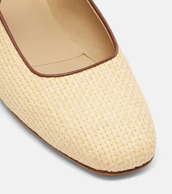 Le Monde Beryl Leather-trimmed Raffia Mary Jane Flats - Beige