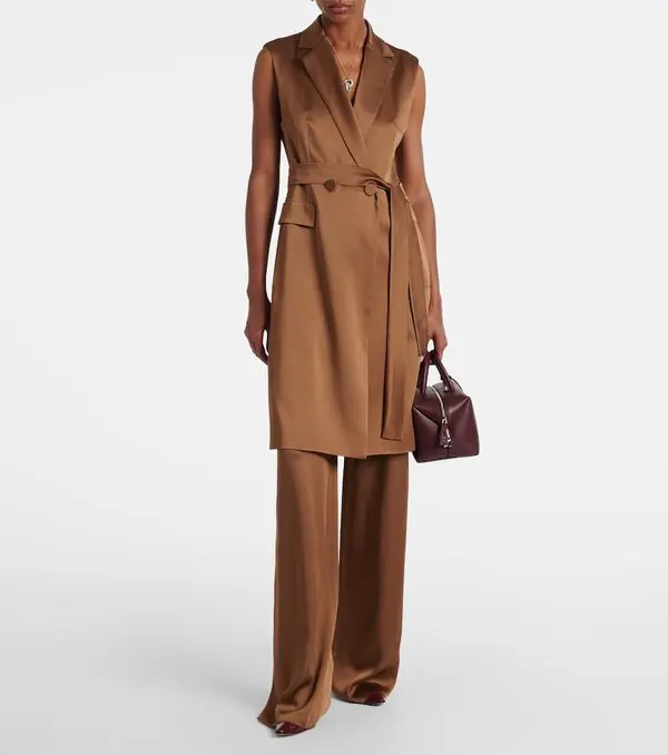Max Mara Afgano Belted Satin Jacket - Brown