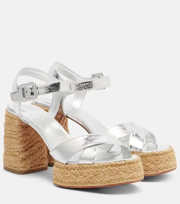 CHRISTIAN LOUBOUTIN Cala Kala 85 Metallic Leather Espadrille Sandals - Silver