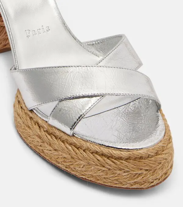 CHRISTIAN LOUBOUTIN Calakala 85 Metallic Leather Espadrille Sandals - Silver