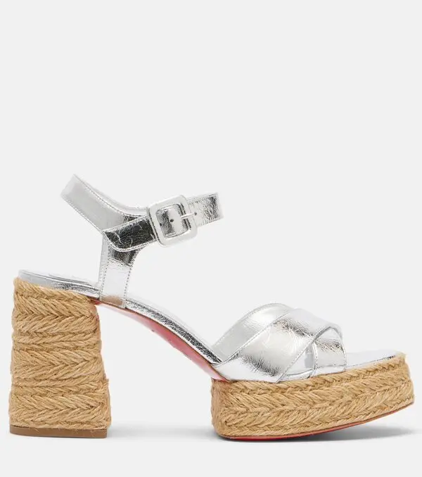 CHRISTIAN LOUBOUTIN Calakala 85 Metallic Leather Espadrille Sandals - Silver