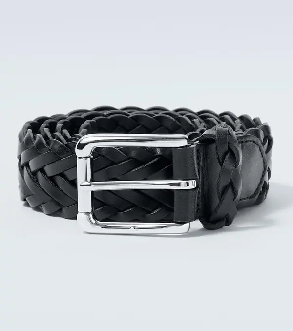 Ralph Lauren Purple Label Woven Leather Belt - Black