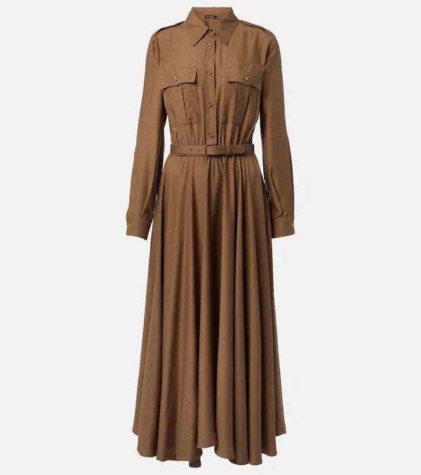 Loro Piana Lela Asymmetrical Silk Shirt Dress - Brown