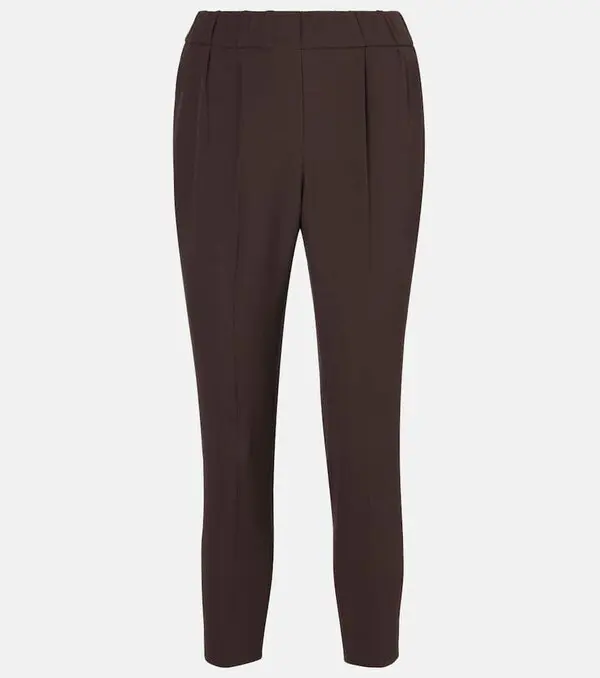 Brunello Cucinelli Cropped Crêpe Slim Pants - Brown