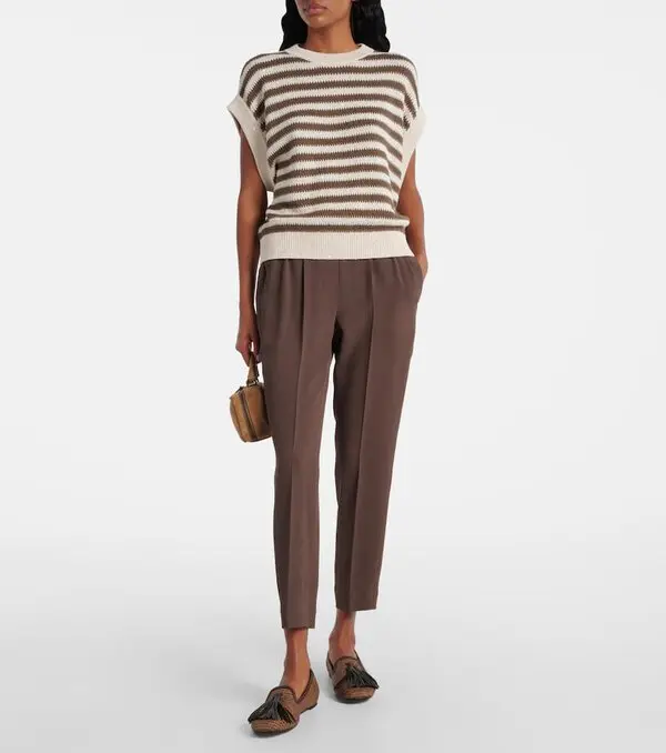 Brunello Cucinelli Cropped Crêpe Slim Pants - Brown
