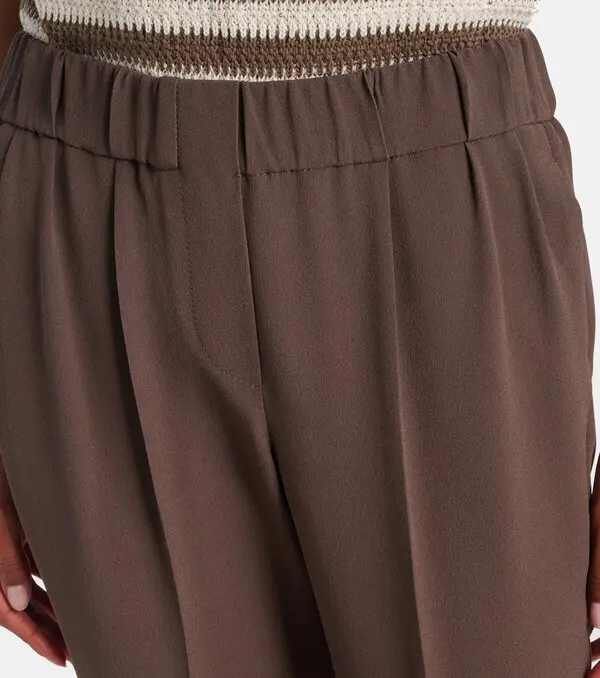 Brunello Cucinelli Cropped Crêpe Slim Pants - Brown