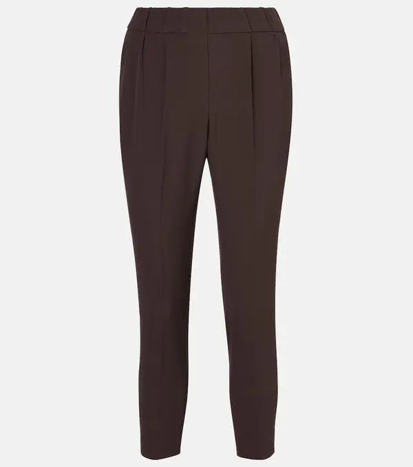Brunello Cucinelli Cropped Crêpe Slim Pants - Brown