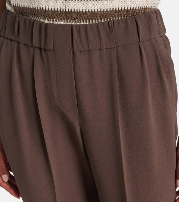 Brunello Cucinelli Cropped Crêpe Slim Pants - Brown