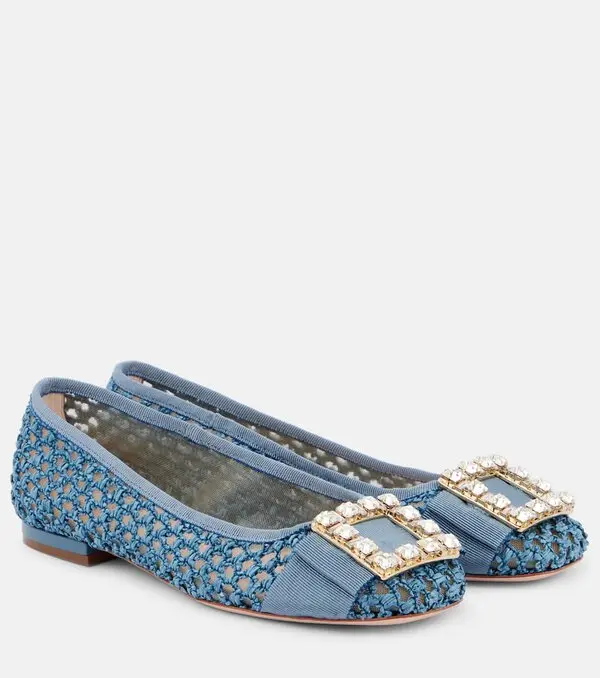 ROGER VIVIER Tres Vivier Embellished Ballet Flats - Blue