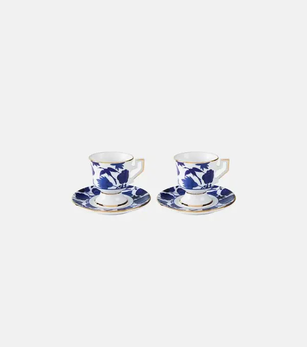 La DoubleJ Wildbird Blu Set Of 2 Espresso Cups And Saucers - Blue