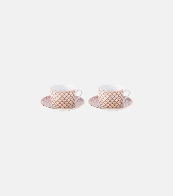 La DoubleJ Impero Set Of 2 Porcelain Teacups And Saucers - Multicoloured